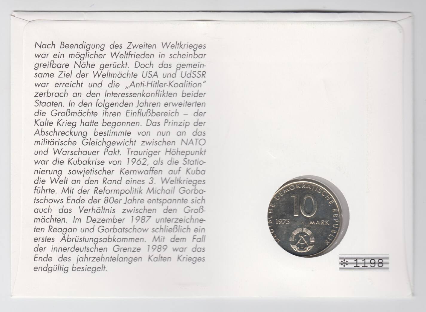 10 Mark der DDR im Numisbrief 1975/1994 Deutschland, 10 Mark der DDR Warschauer Vertrag im ...