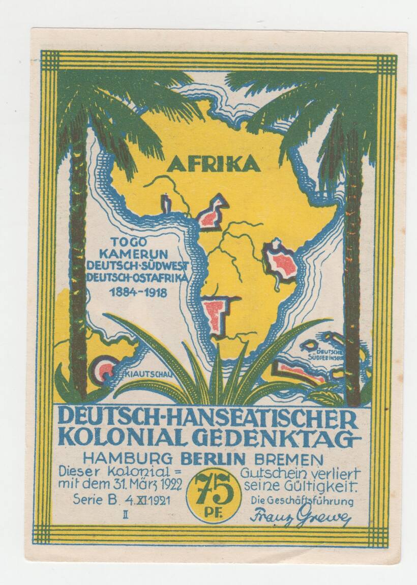 Kolonien Afrika 75 Pfennig, Deutsch- Hanseatischer Kolonialgedenkt Carl ...