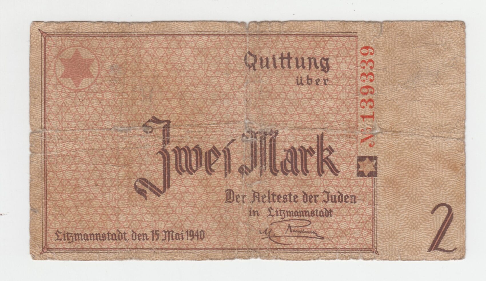 Drittes Reich - Polen Lodz - Ghetto Litzmannstadt 2 Mark Schein 3 ...