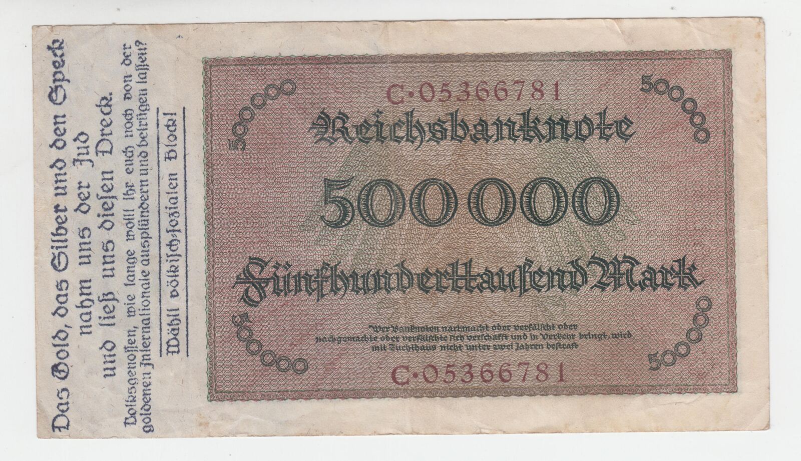 3. Reich Deutschland, 500.000 Mark Banknote, 1. Mai 1923 - mit ...