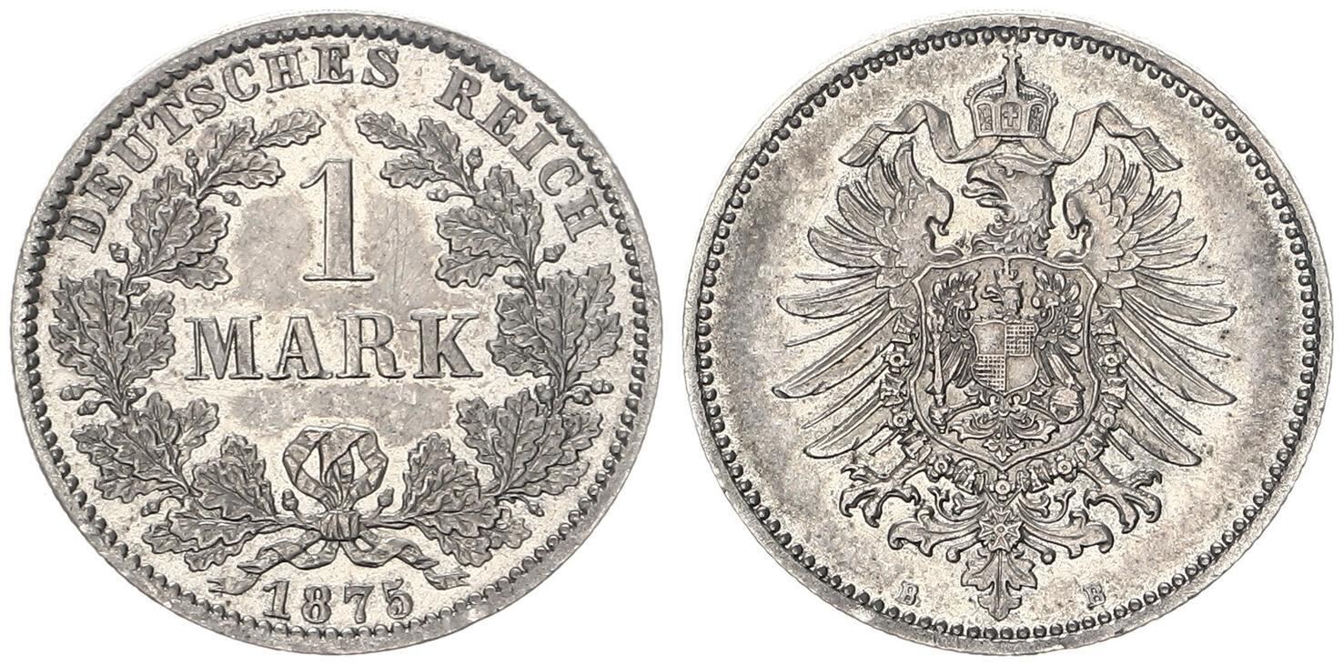 Deutsches Kaiserreich 1 Mark 1875 B Kursmünze J. 9 vz+ | MA-Shops