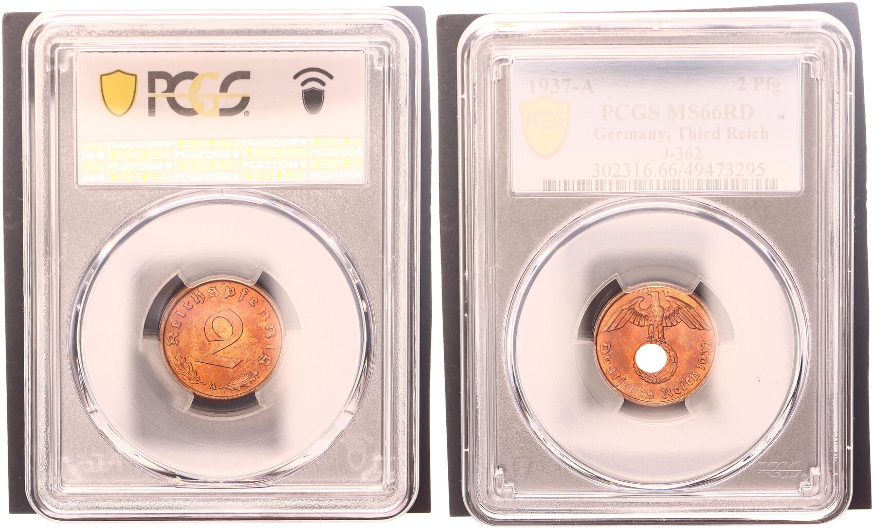 Germany, Third Reich 2 Pfennig 1937 A J-362 MS66RD | MA-Shops
