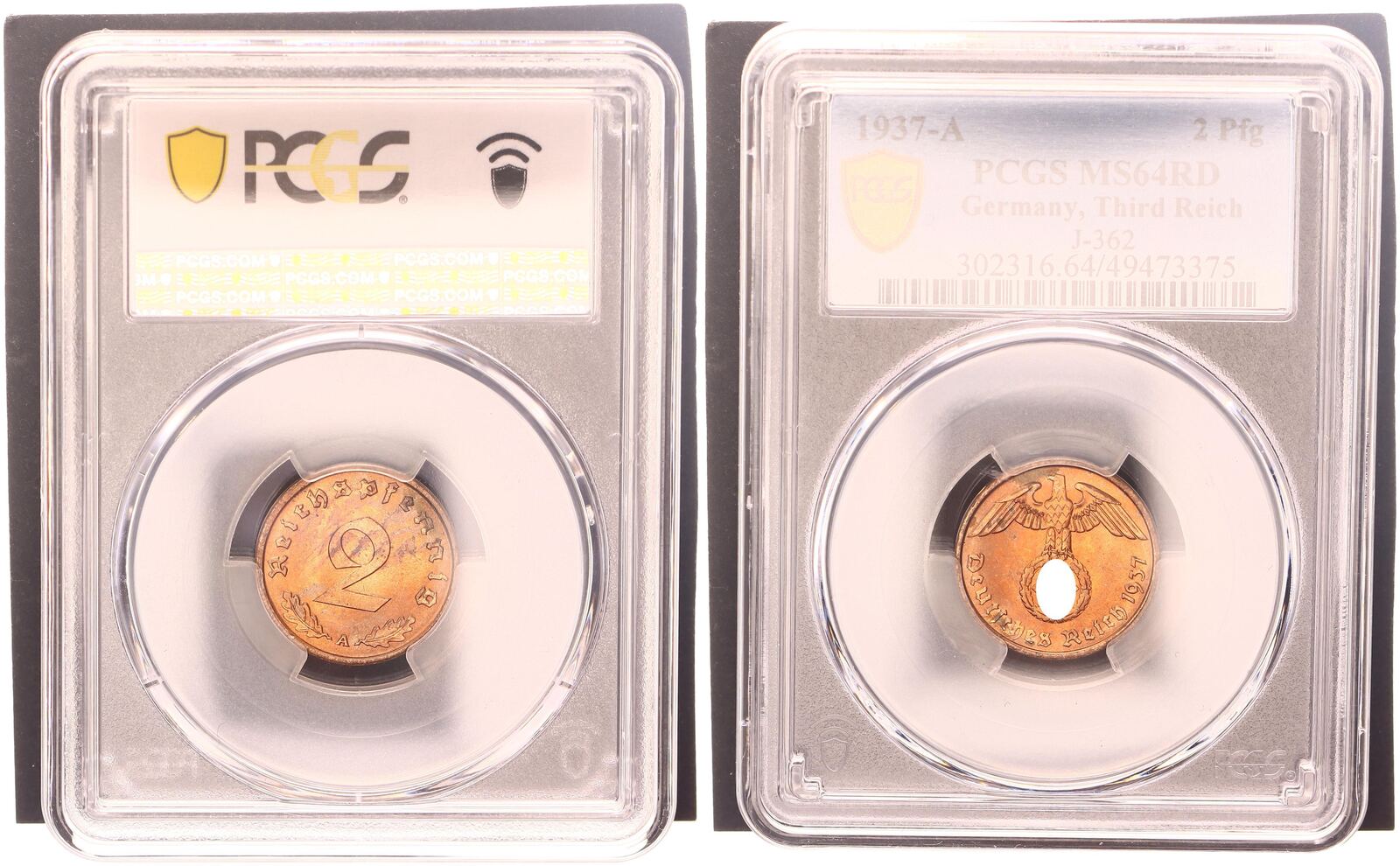 Germany, Third Reich 2 Pfennig 1937 A J-362 MS64RD | MA-Shops