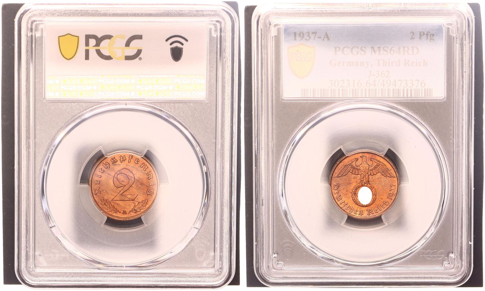 Germany, Third Reich 2 Pfennig 1937 A J-362 MS64RD | MA-Shops