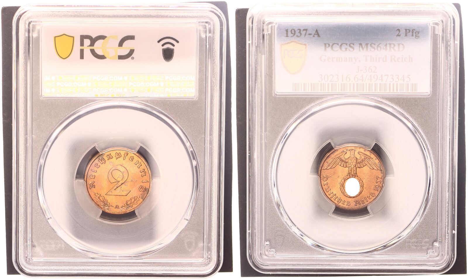 Germany, Third Reich 2 Pfennig 1937 A J-362 MS64RD | MA-Shops