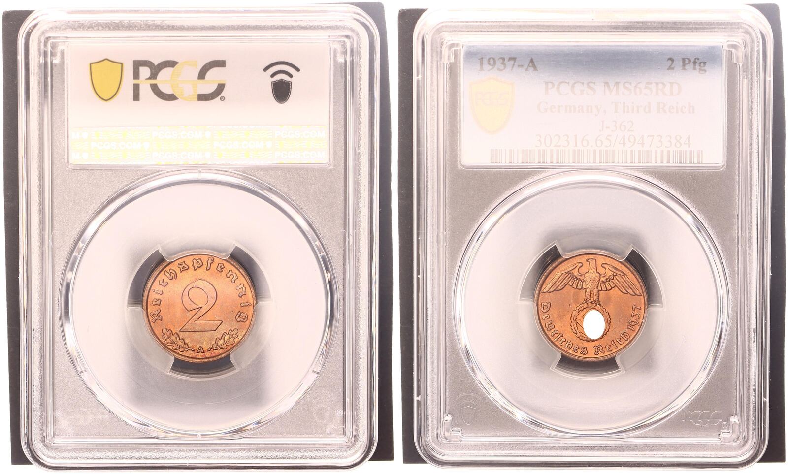 Germany, Third Reich 2 Pfennig 1937 A J-362 MS65RD | MA-Shops