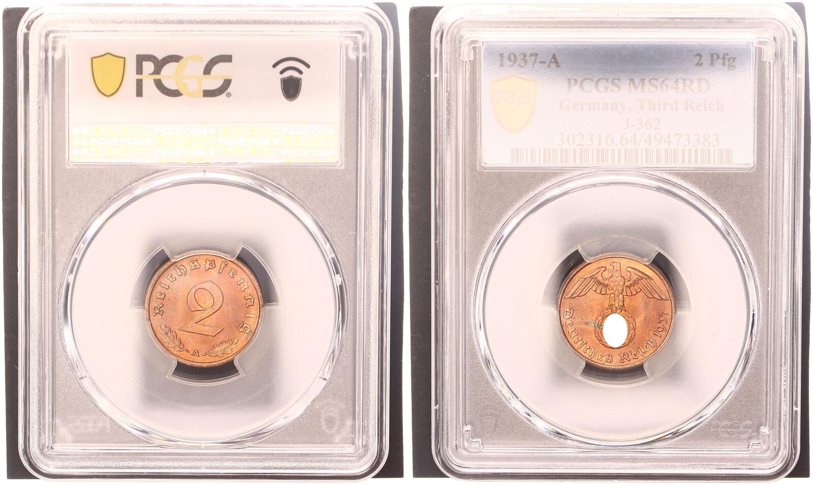 Germany, Third Reich 2 Pfennig 1937 A J-362 MS64RD | MA-Shops