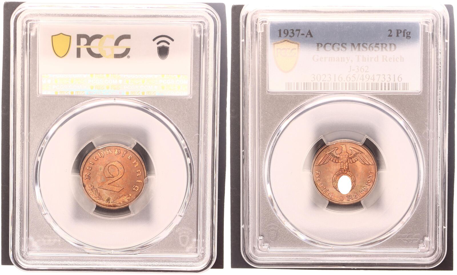 Germany, Third Reich 2 Pfennig 1937 A J-362 MS65RD | MA-Shops