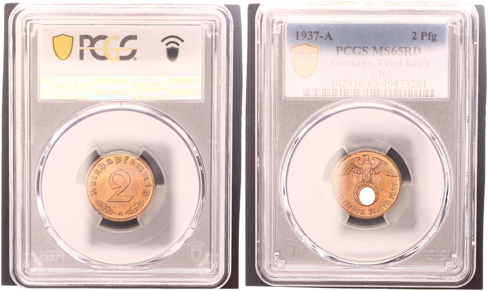 Germany, Third Reich 2 Pfennig 1937 A J-362 MS65RD | MA-Shops