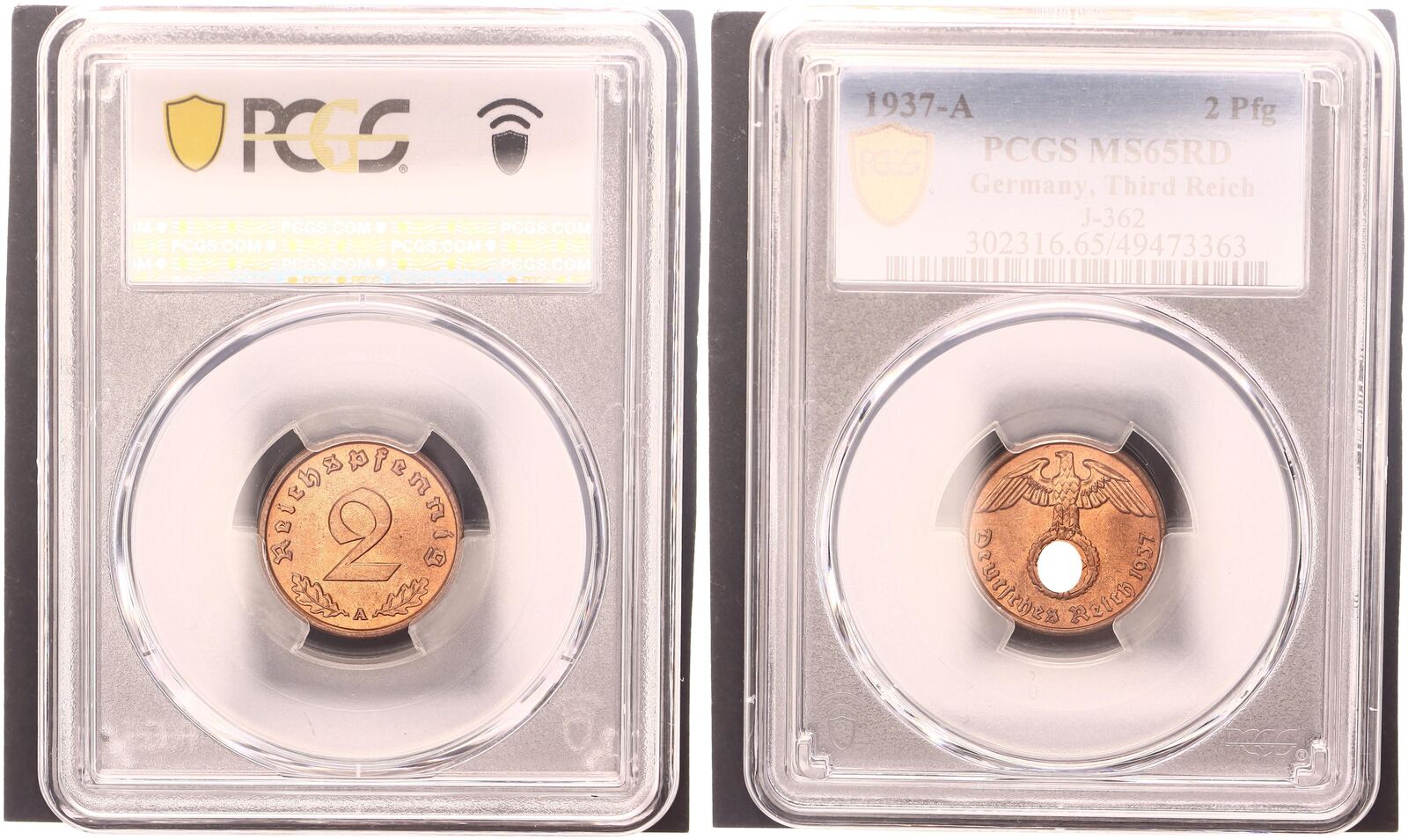Germany, Third Reich 2 Pfennig 1937 A J-362 MS65RD | MA-Shops