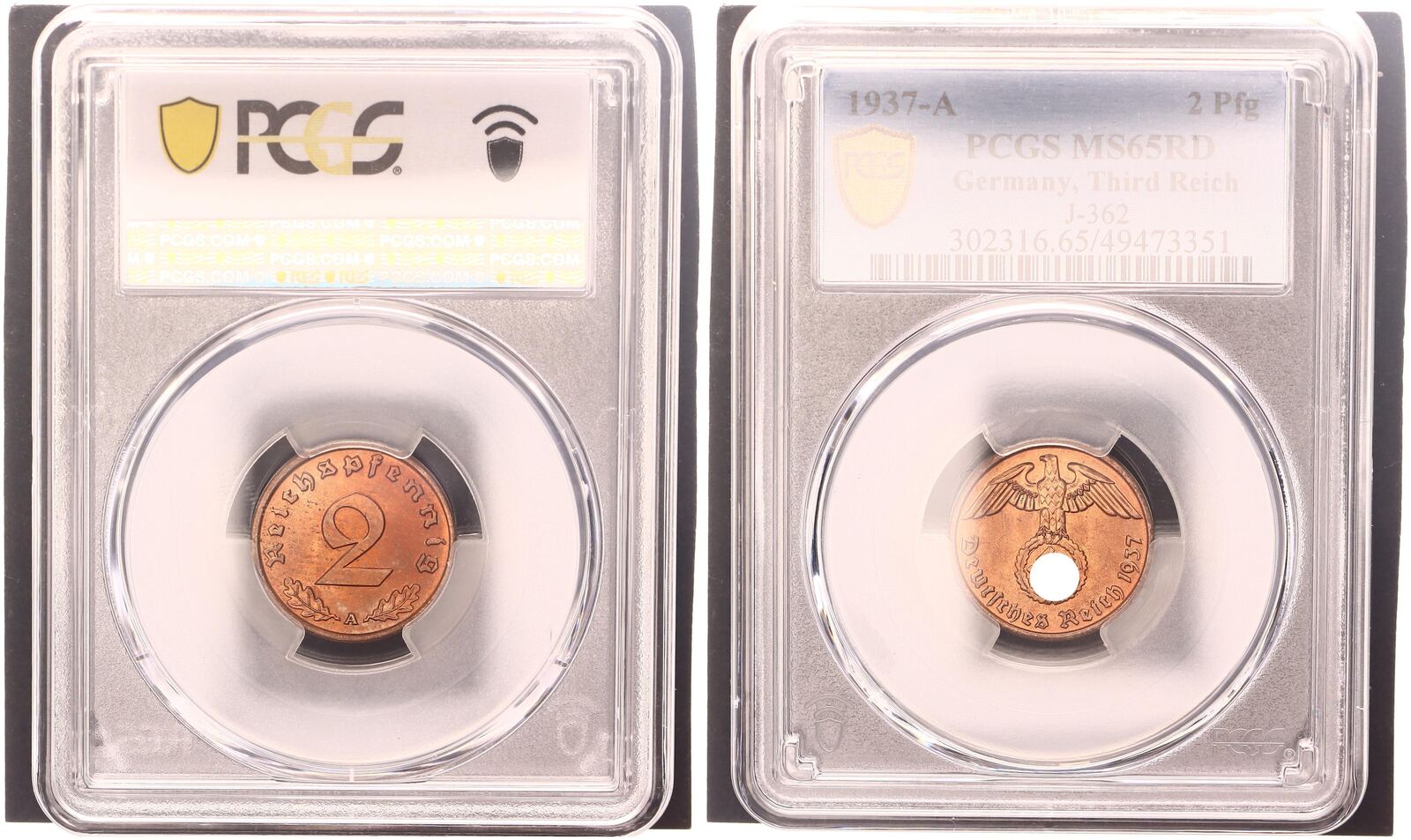 Germany, Third Reich 2 Pfennig 1937 A J-362 MS65RD | MA-Shops