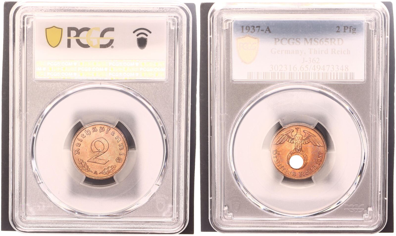 Germany, Third Reich 2 Pfennig 1937 A J-362 MS65RD | MA-Shops