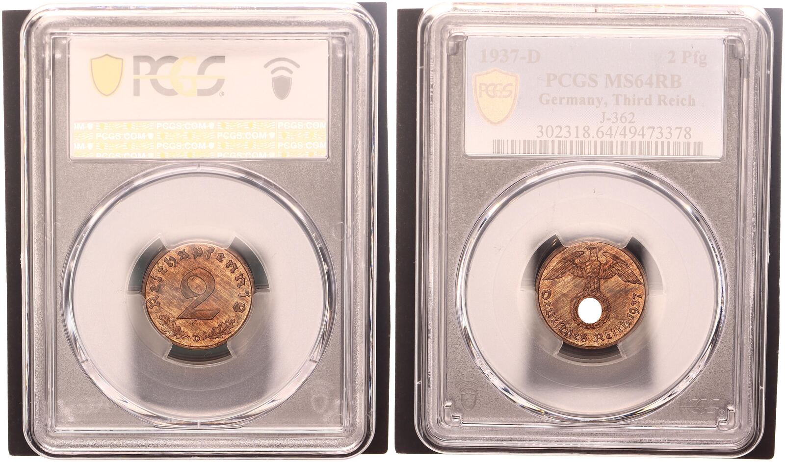 Germany, Third Reich 2 Pfennig 1937 D J-362 MS64RB | MA-Shops