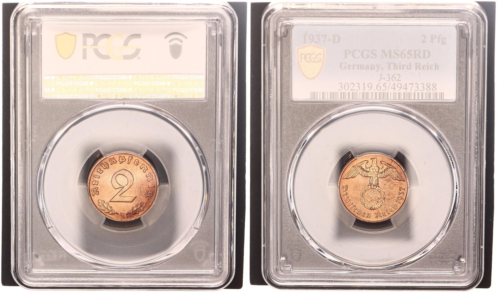 Germany, Third Reich 2 Pfennig 1937 D J-362 MS65RD | MA-Shops