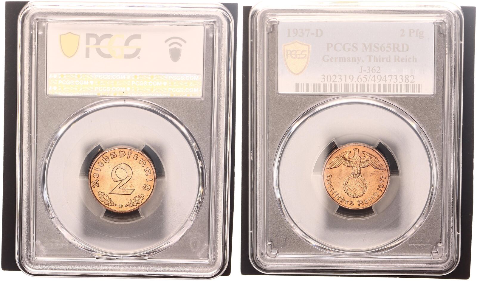 Germany, Third Reich 2 Pfennig 1937 D J-362 MS65RD | MA-Shops