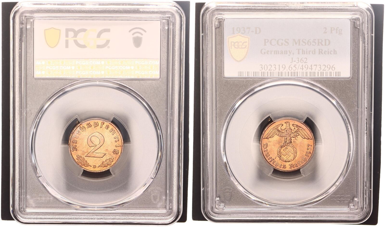 Germany, Third Reich 2 Pfennig 1937 D J-362 MS65RD | MA-Shops
