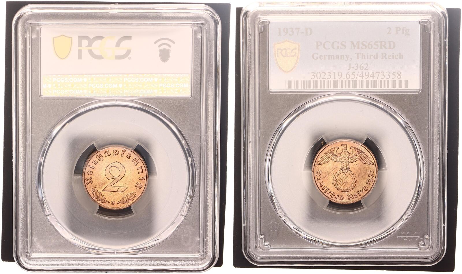 Germany, Third Reich 2 Pfennig 1937 D J-362 MS65RD | MA-Shops