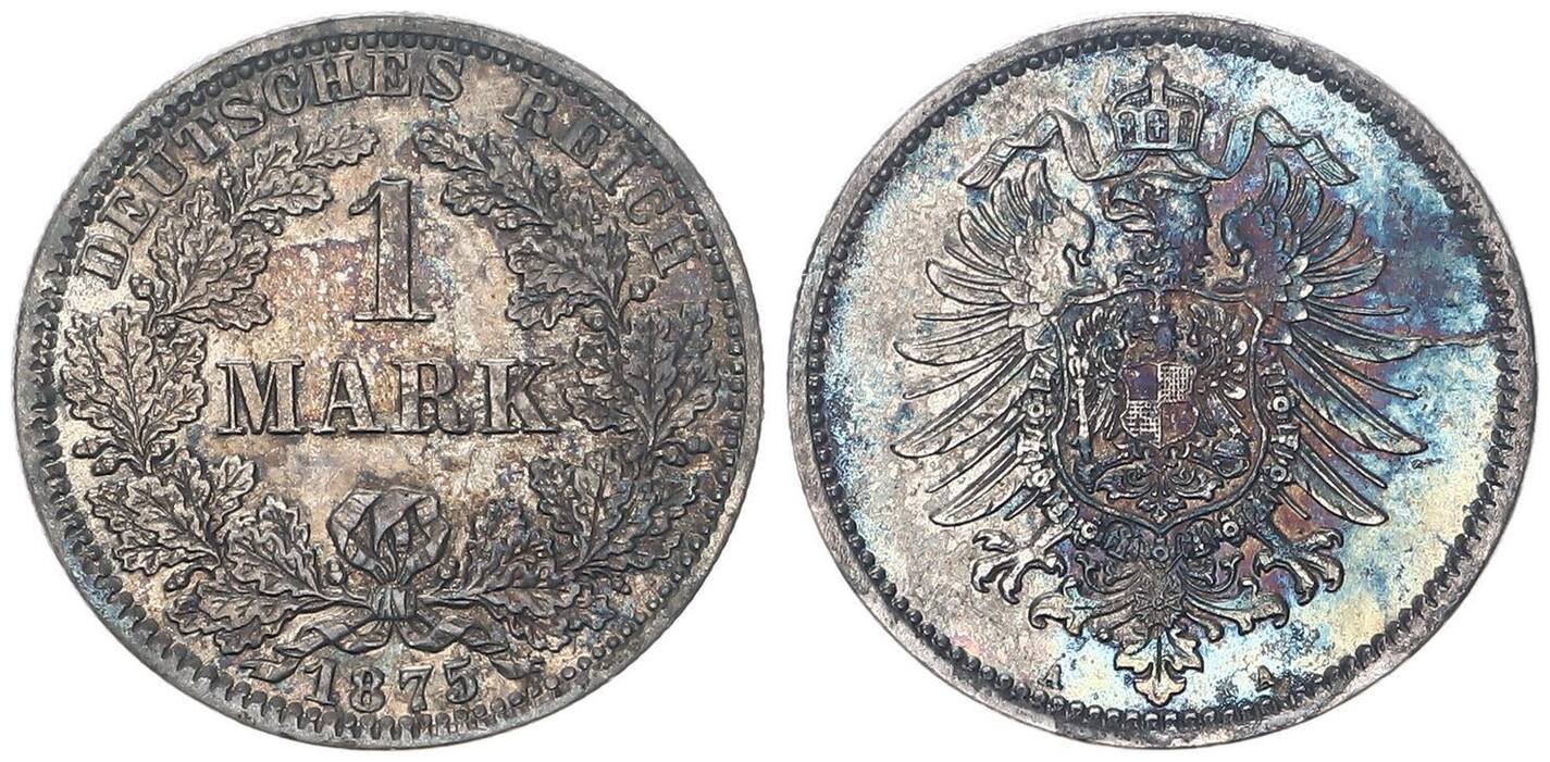 Deutschland / Kaiserreich 1 Mark 1875 A kleiner Adler J.9 vz, kräftige ...