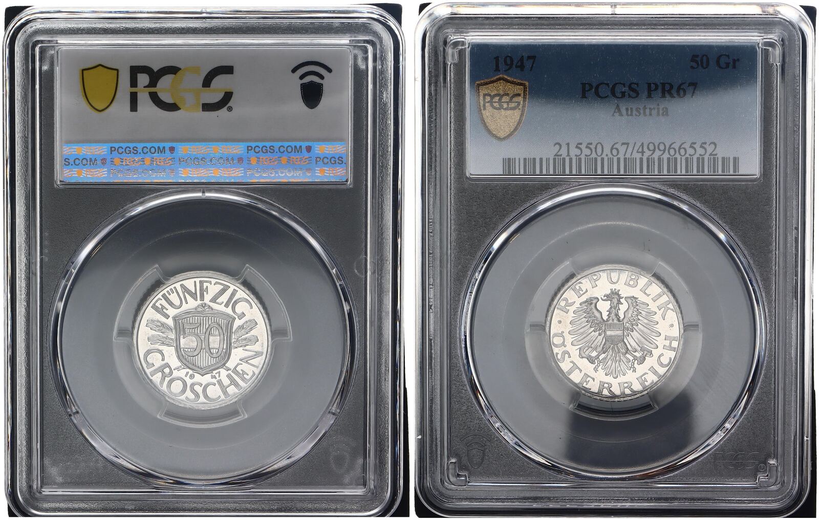 Austria 1947 50 Groschen Prachtexemplar, Polierte Platte, PCGS zertifiziert PR67 | MA-Shops