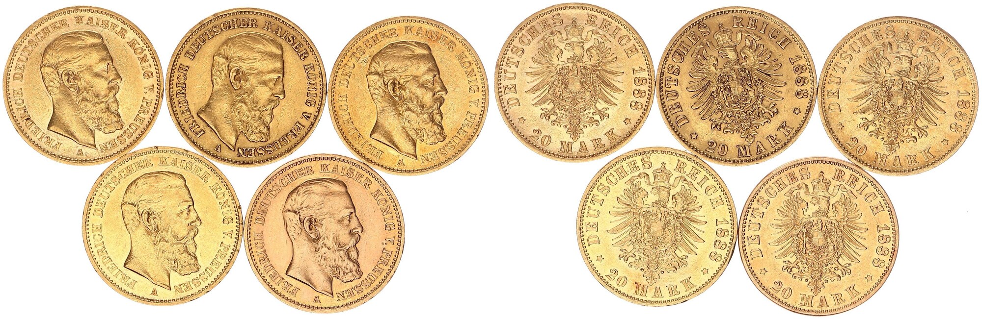 Preußen 5x 20 Mark 1888 A Friedrich III. - Gold Anlegerposten ss-vz ...