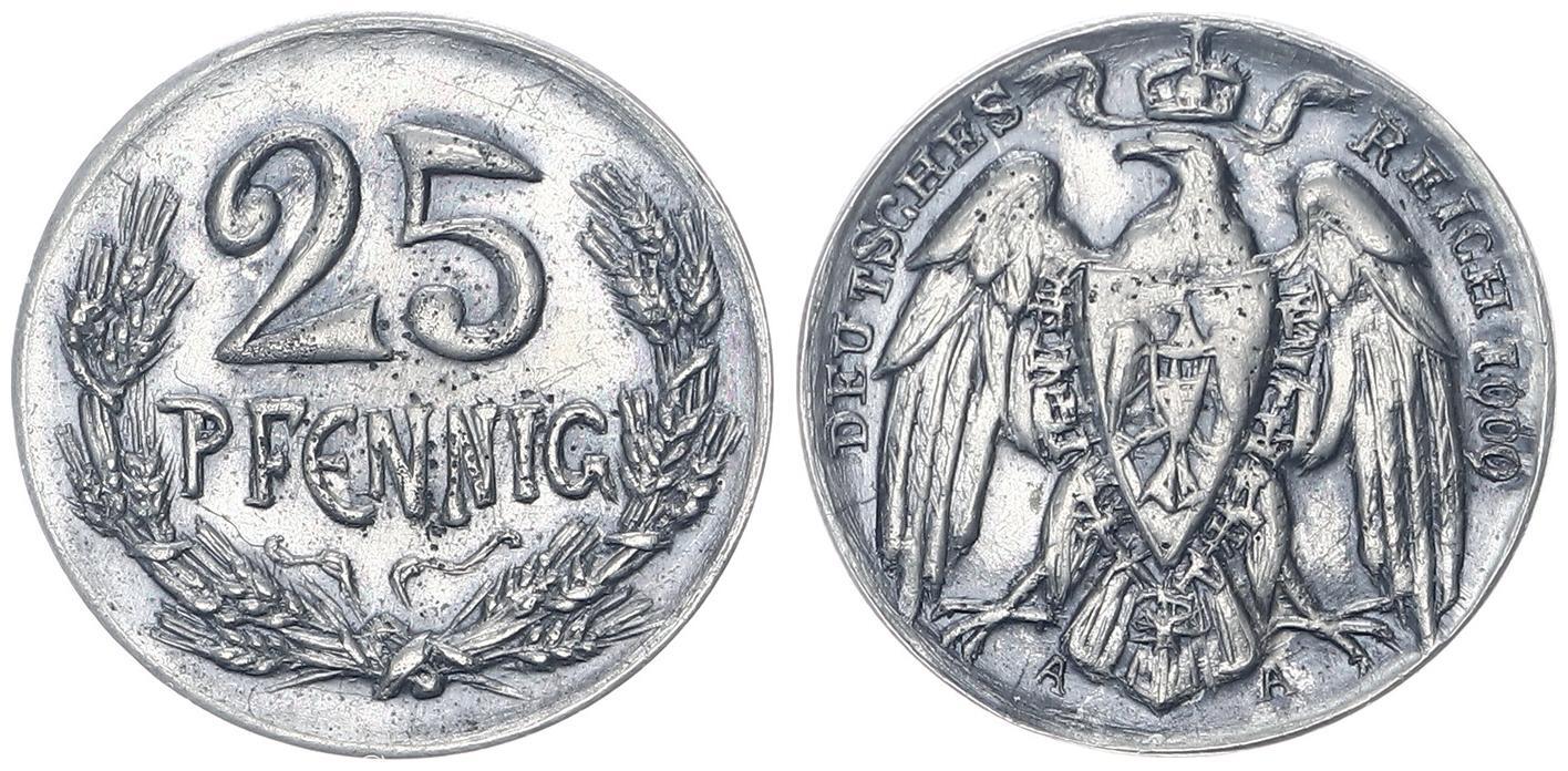 Kaiserreich / 25 Pf. Probeprägung 1909 Probe zum 25 Pfennig J.18 in ...