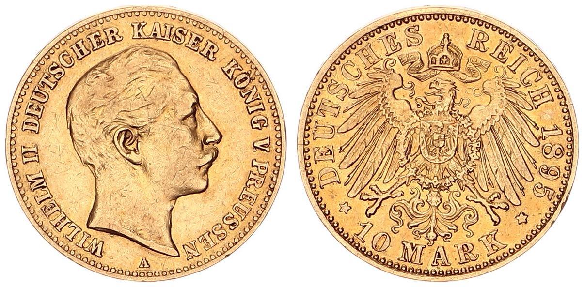 Preußen 10 Mark Gold 1895 A Wilhelm II. seltenes Jahr Auflage 29.000 ...