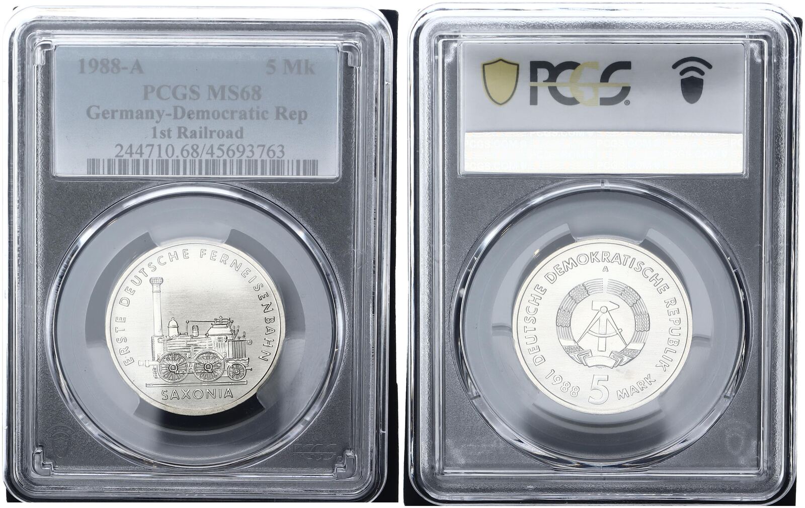 Deutschland - DDR 5 Mark 1988 A Saxonia: 150 Jahre deutsche Eisenbahn ...