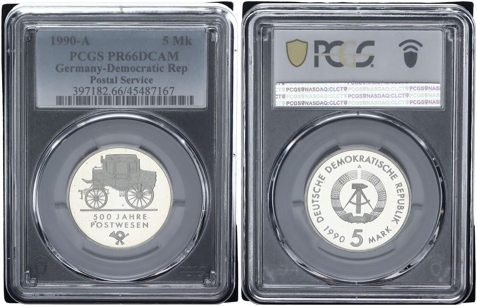 DDR 5 Mark 1990-A 500 Jahre Postwesen - deutsche Post PCGS PR66DCAM ...