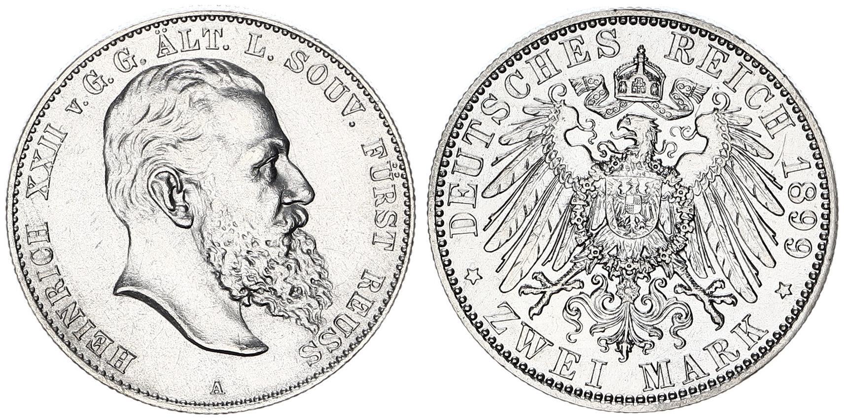 Deutsches Kaiserreich - Reuß 2 Mark 1899 Heinrich XXII. ss-vz | MA-Shops