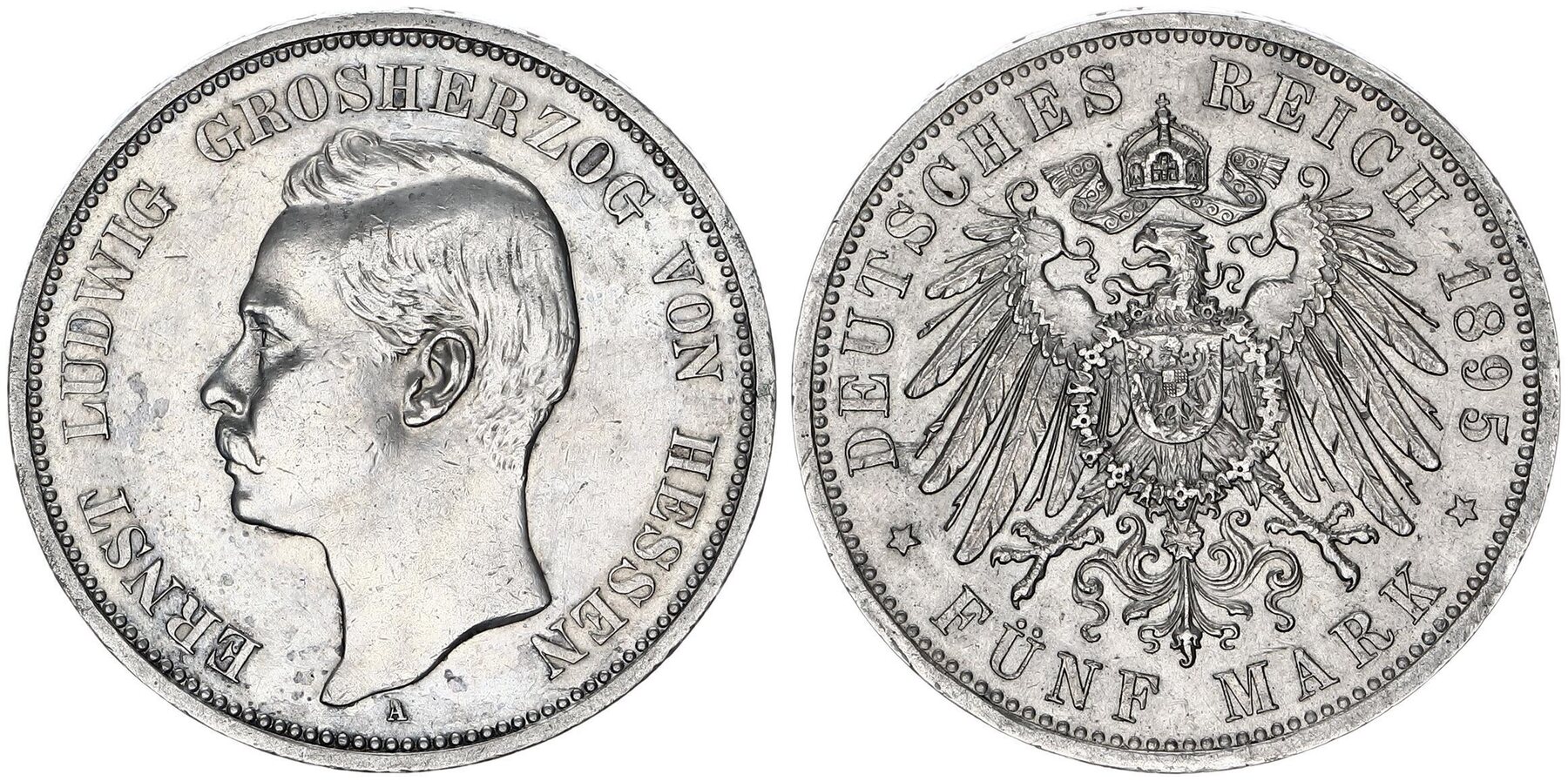Deutsches Kaiserreich-Hessen 5 Mark 1895 A Ernst Ludwig fast vz | MA-Shops