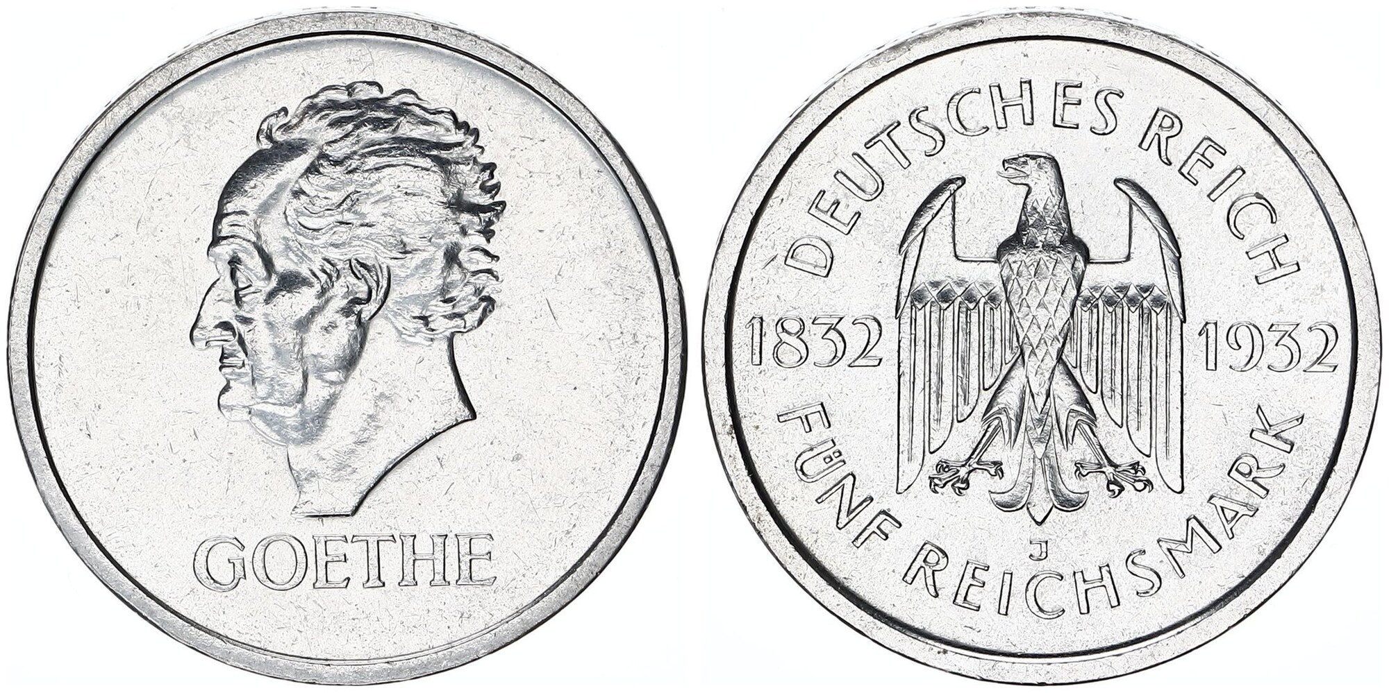 Weimarer Republik 5 Mark 1932 J Goethe - selten vz | MA-Shops