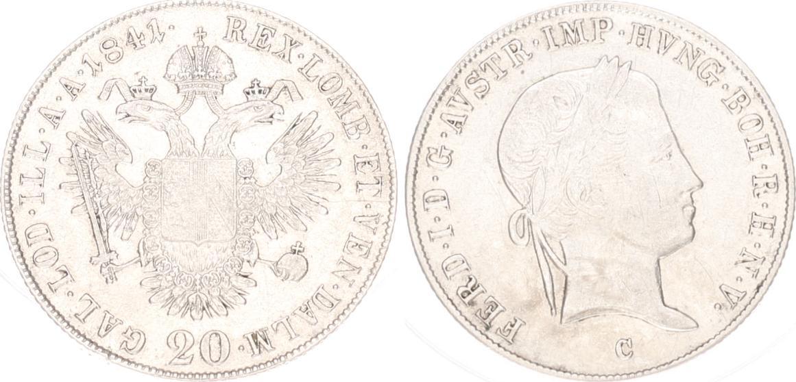 RDR Österreich Ungarn Habsburg Österreich 20 Kreuzer 1841 C Ferdinand I. 1835-1848 vz | MA-Shops