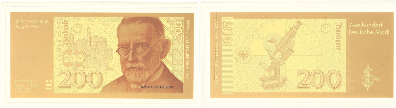 Deutschland BRD 200 Mark als 0,5g Goldbanknote Banknote in Gold * St in ...