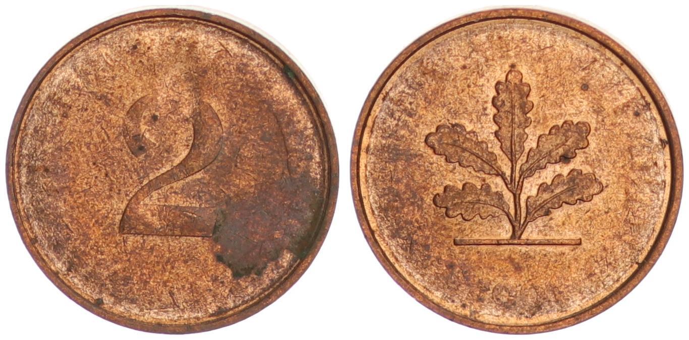 BRD 2 Pfennig 1991 Fehlprägung: sehr schwach ausgeprägt vz | MA-Shops