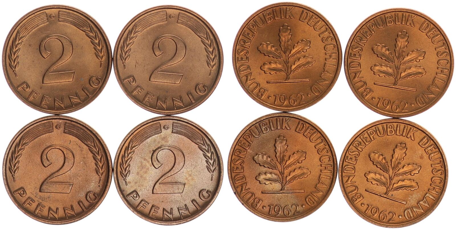 BRD 4x 2 Pfennig 1962 G Aus Originalrolle St | MA-Shops