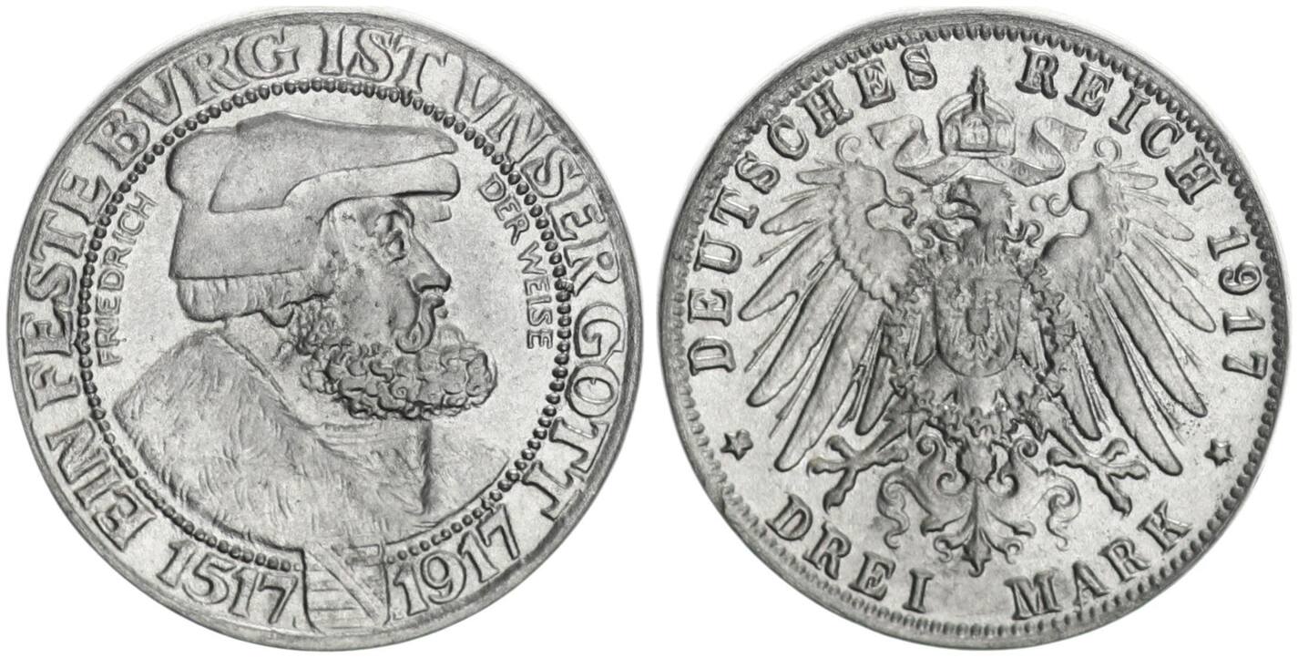 Kaiserreich 3 Mark 1917 Fälschung Friedrich der Weise ss-vz | MA-Shops