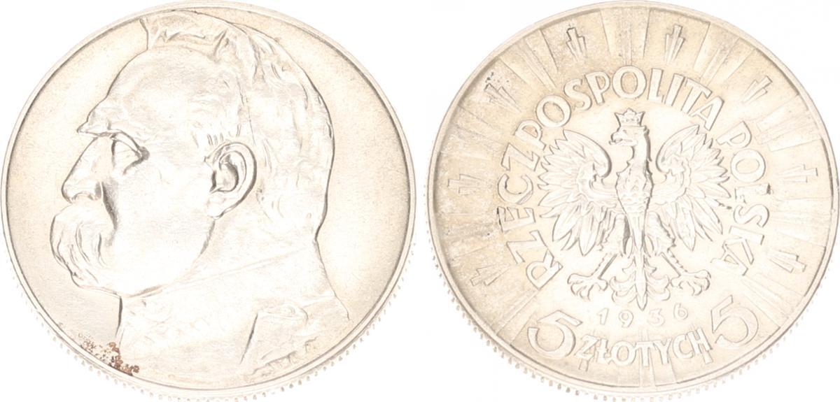Polen - zweite Republik 5 Zlotych 1936 5 Zloty Josef Pilsudski vz-prägefrisch | MA-Shops