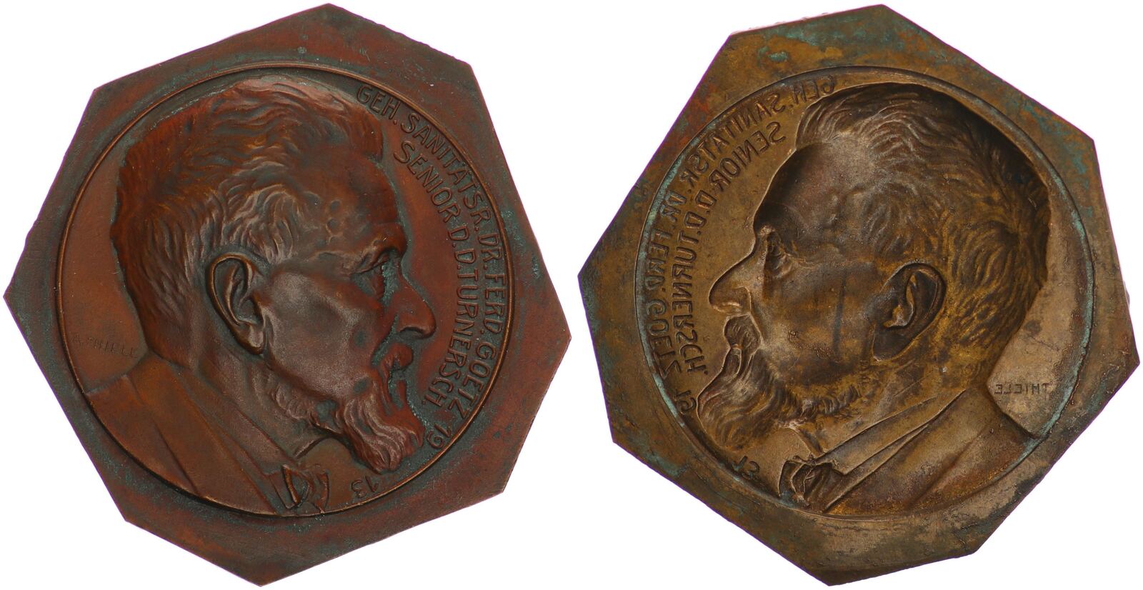 Sachsen - Leipzig achteckiger Probeabschlag in Kupfer-Messing um 1913 ...