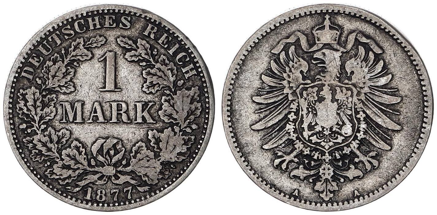 Deutsches Kaiserreich 1 Mark 1877 A Kursmünze J. 9 s-ss | MA-Shops