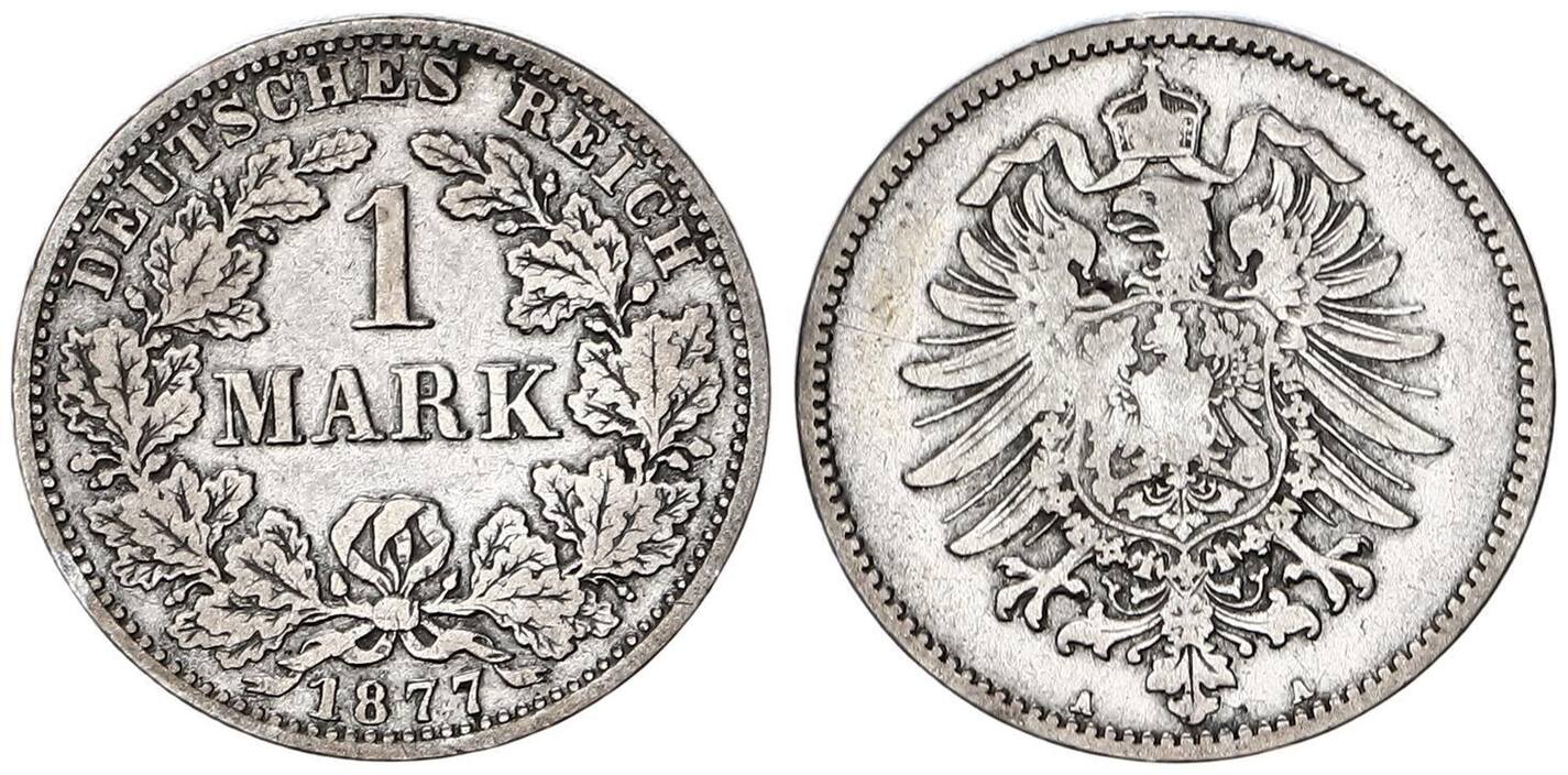 Deutsches Kaiserreich 1 Mark 1877 A Kursmünze J. 9 s-ss | MA-Shops