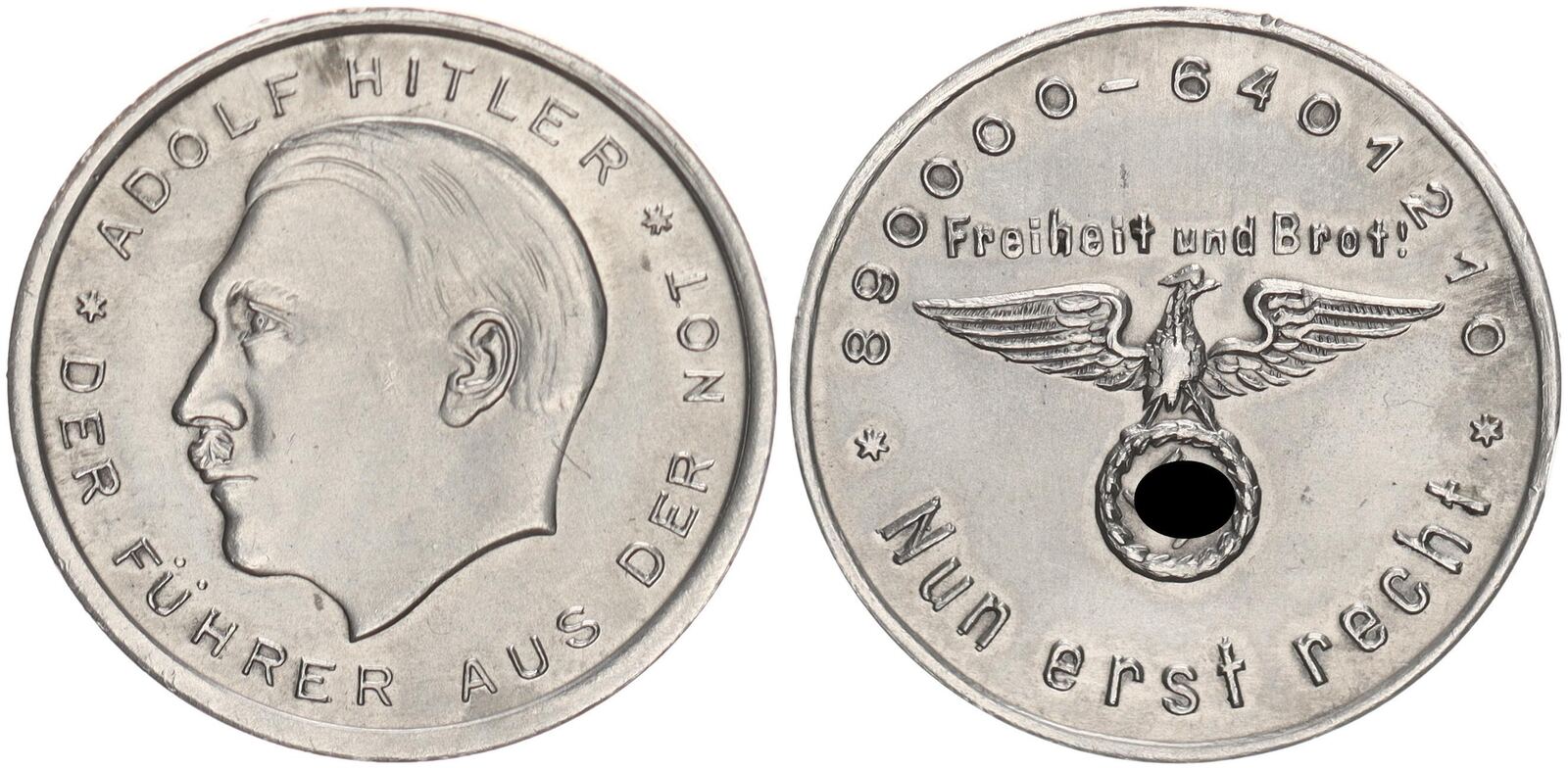 3. Reich Medaille Adolf Hitler der Führer aus der Not Freiheit und Brot ...