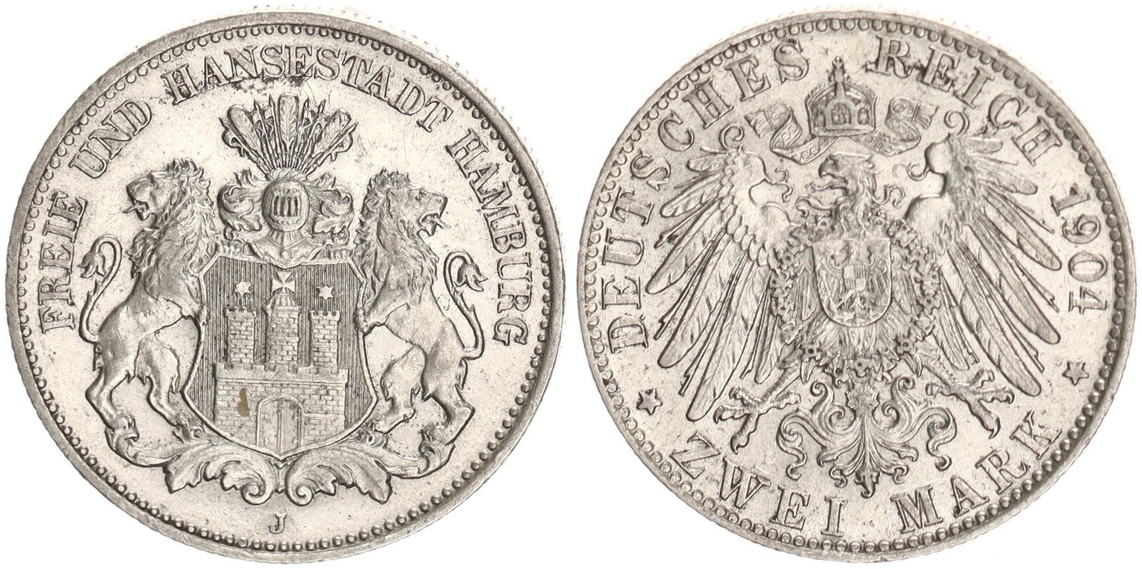 Hamburg 2 Mark 1904 J Stadtwappen vz+ | MA-Shops