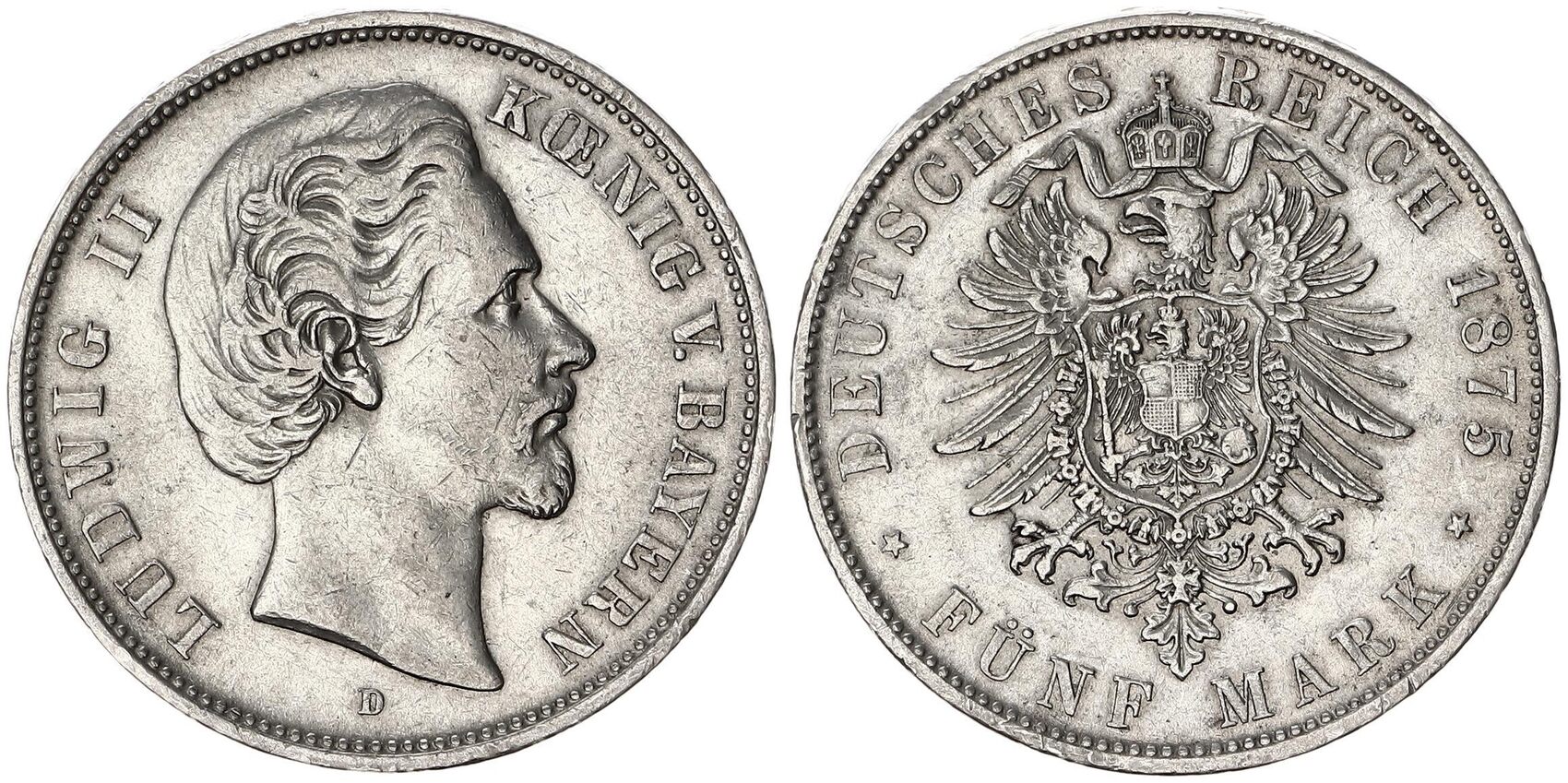 Deutsches Kaiserreich - Bayern 5 Mark 1875 D Ludwig II. ss-vz | MA-Shops