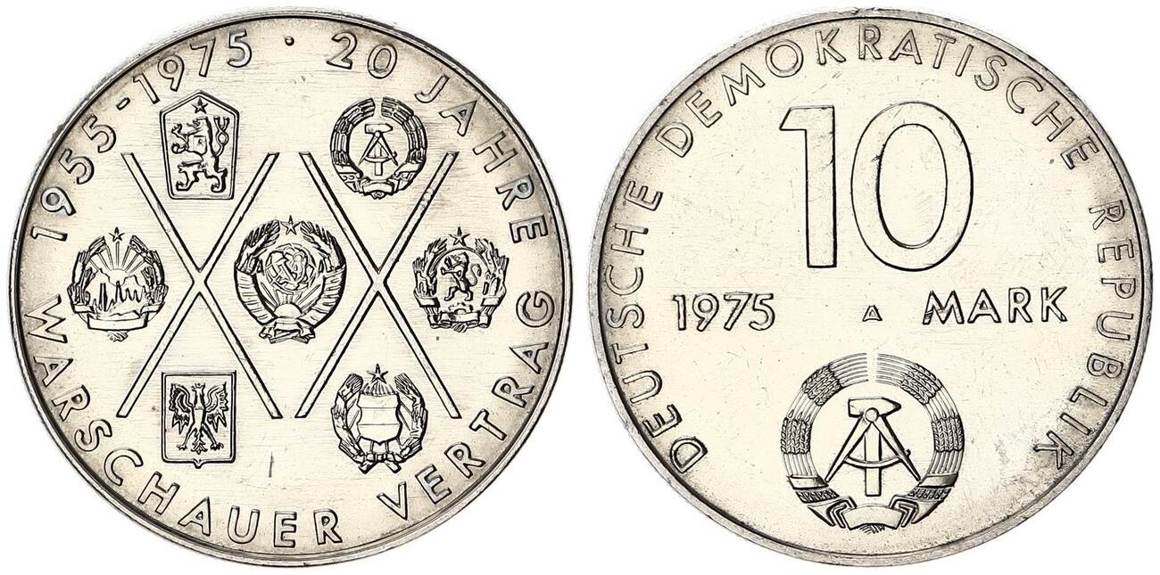 Deutschland / DDR 10 Mark 1975 20 Jahre Warschauer Vertrag prägefrisch-Stempelglanz | MA-Shops