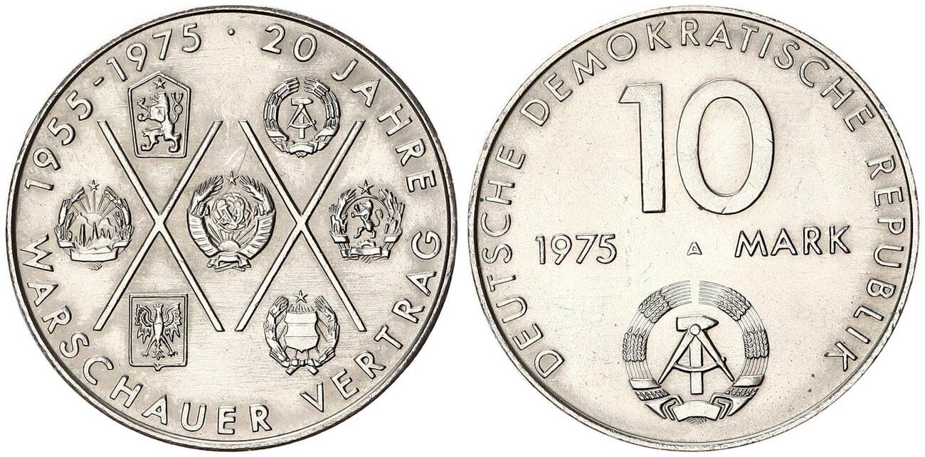 Deutschland / DDR 10 Mark 1975 20 Jahre Warschauer Vertrag prägefrisch-Stempelglanz | MA-Shops