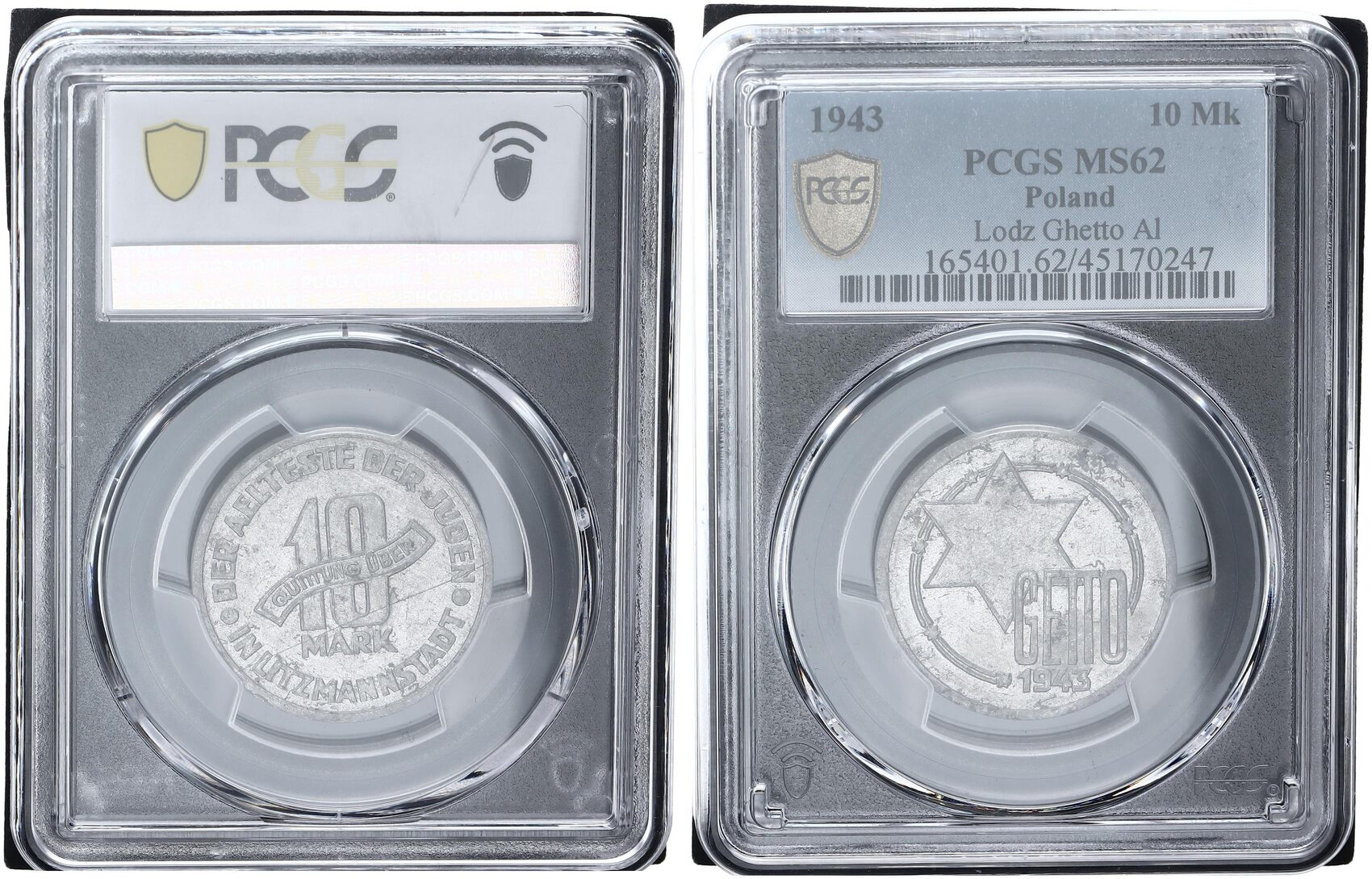 Poland 10 Mark 1943 Getto Litzmannstadt PCGS MS62 | MA-Shops