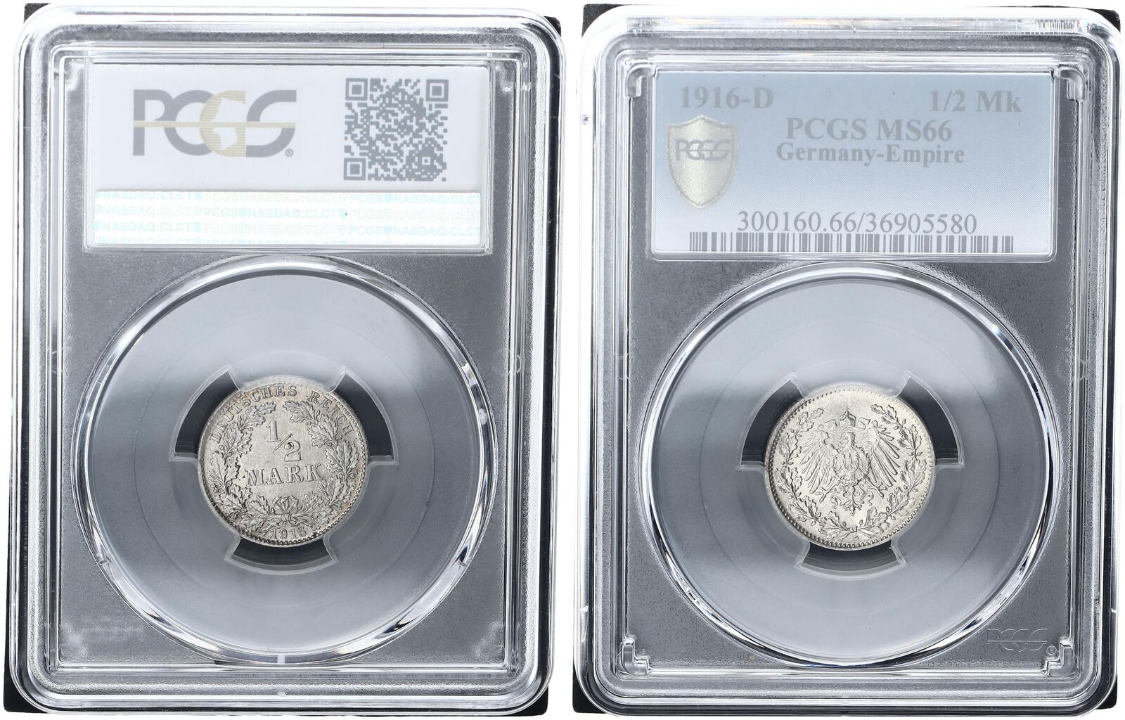 Deutschland 1/2 Mark 1916-D J.16 PCGS MS66 Stempelglanz | MA-Shops