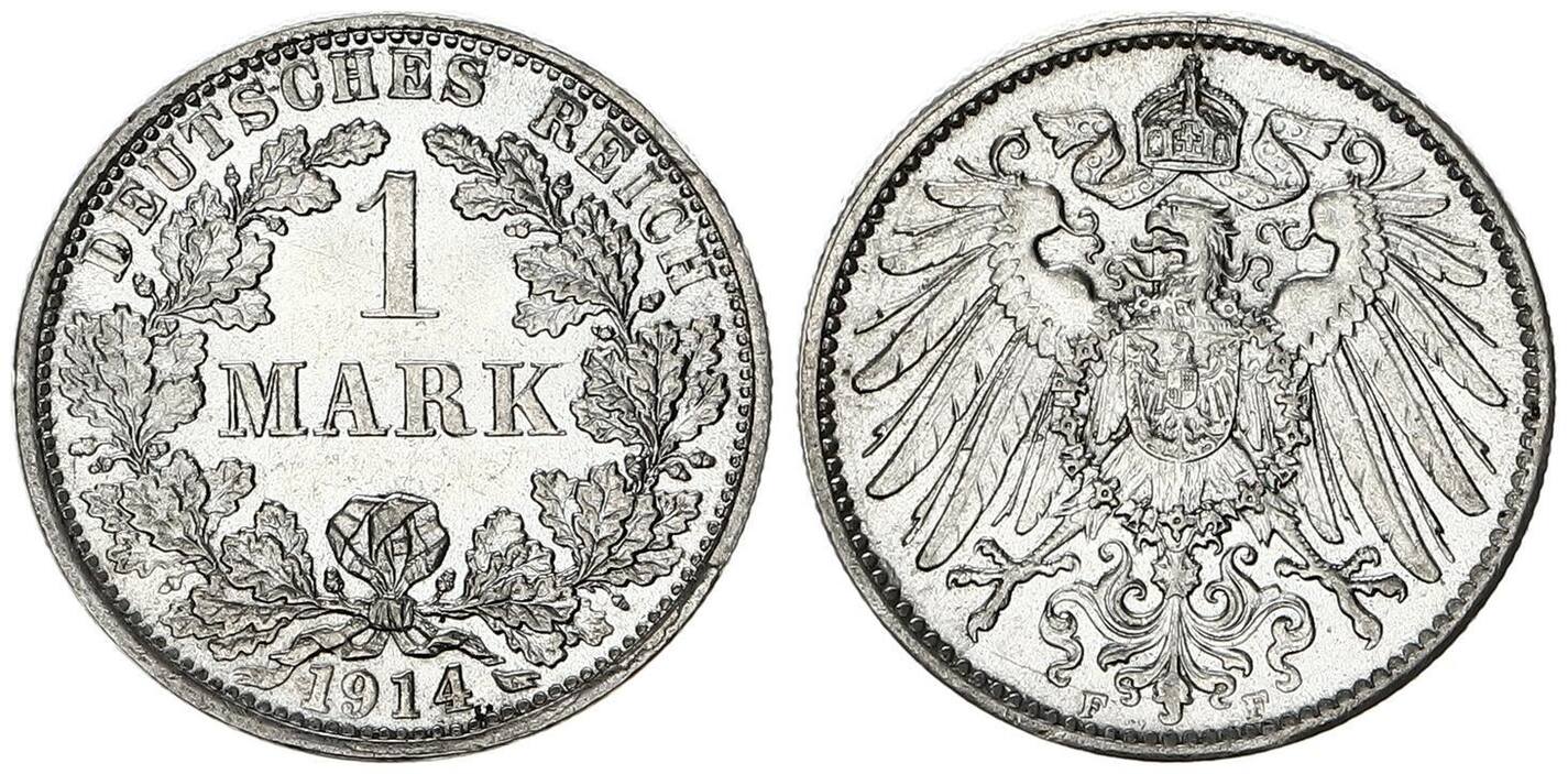 Deutsches Kaiserreich 1 Mark 1914 F J.17 prägefrisch-Stempelglanz | MA-Shops