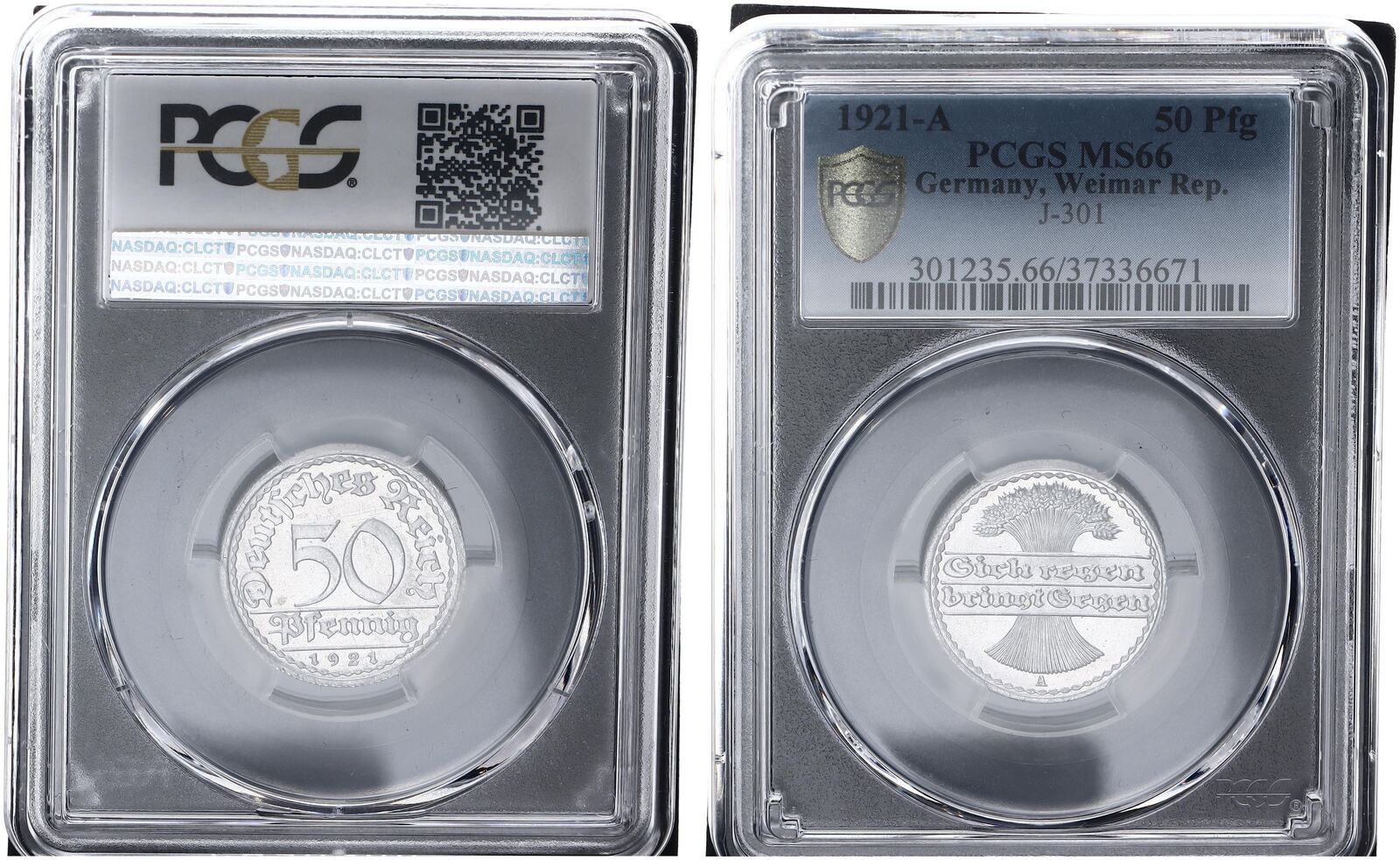 Germany, Weimar Rep. 50 Pfennig 1921-A J.301 PCGS MS66 Stempelglanz | MA-Shops