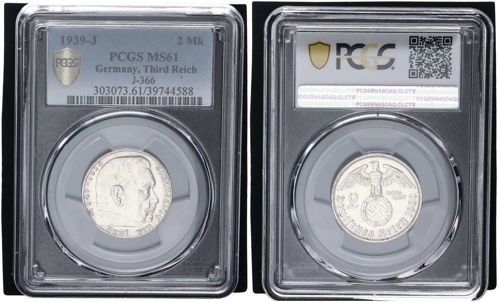 Germany, 3. Reich 2 Mark 1939-J Hindenburg J.366 PCGS MS61 | MA-Shops